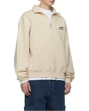 Jacquemus The Gros Grain Zipped-rollneck Sweatshirt - Nude