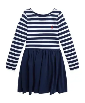 Polo Ralph Lauren Long Sleeve Striped Dress With Pony Motif
