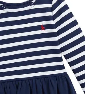 Polo Ralph Lauren Long Sleeve Striped Dress With Pony Motif