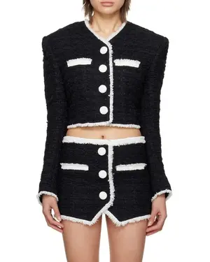 Balmain Cropped Tweed Jacket With Contrasting Trim