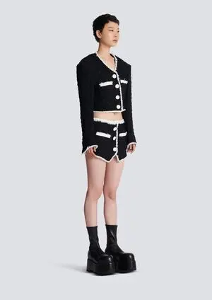 Balmain Cropped Tweed Jacket With Contrasting Trim