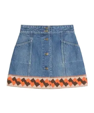 VALENTINO Valentino Jacquard Trim Denim Skirt