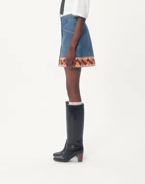 Valentino Garavani Jacquard Trim Denim Skirt
