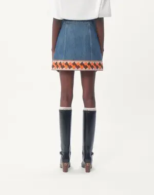 Valentino Garavani Jacquard Trim Denim Skirt