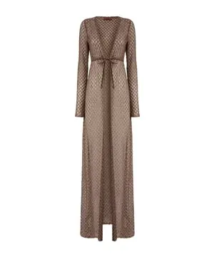 Missoni Spiderweb Motif Lamé Long Cardigan - Brown