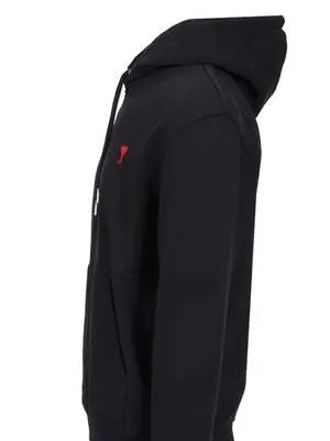AMI Paris De Coeur Drawstring Hoodie - Black