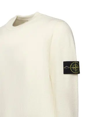 Stone Island Crewneck Sweatshirt With Logo Patch - Ivory