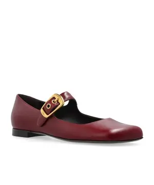 Chloé Polly Ballet Flats With Gold Buckle Detail - Brown