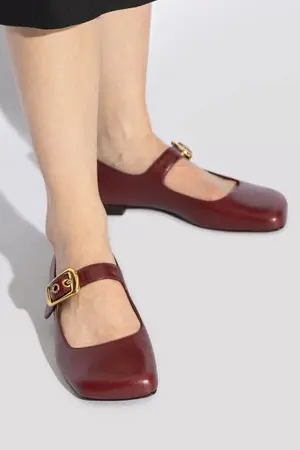 Chloé Polly Ballet Flats With Gold Buckle Detail - Brown