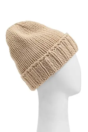 Moncler Logo Patch Ribbed Beanie - Beige