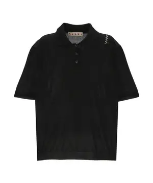 Marni Logo Embroidered Knitted Polo Top