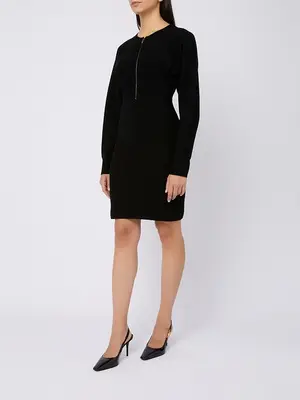 Max Mara Zip Detailed Crewneck Long-sleeved Dress