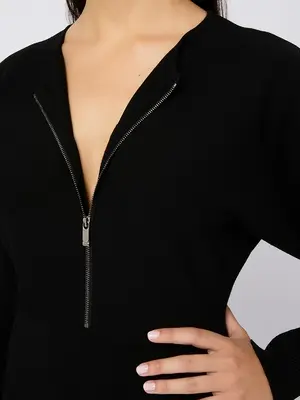 Max Mara Zip Detailed Crewneck Long-sleeved Dress