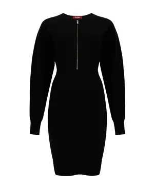Max Mara Zip Detailed Crewneck Long-sleeved Dress - Black