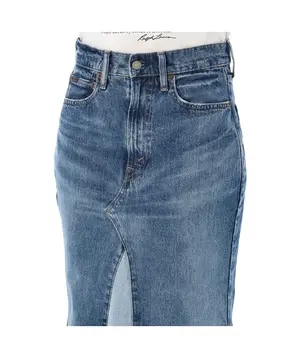 Polo Ralph Lauren Deconstructed Patchwork Denim Midi Skirt