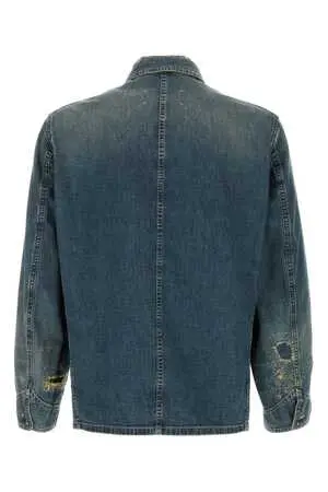 MAISON MARGIELA Distressed Denim Caban Jacket - Blue
