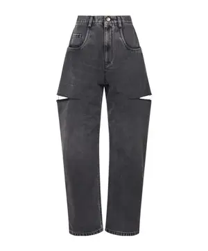 MAISON MARGIELA High Waist Tapered Leg Jeans With Cut-out Detail - Black