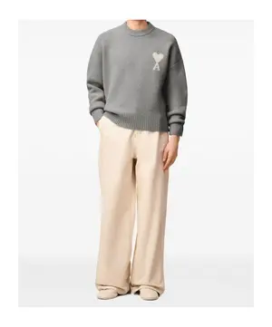 Ami Logo Detailed Crewneck Jumper - Gray