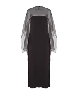 Alberta Ferretti Sheer Cape-sleeve Maxi Dress