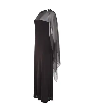 Alberta Ferretti Sheer Cape-sleeve Maxi Dress