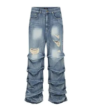 We11Done Distressed Wide-leg Denim Trousers