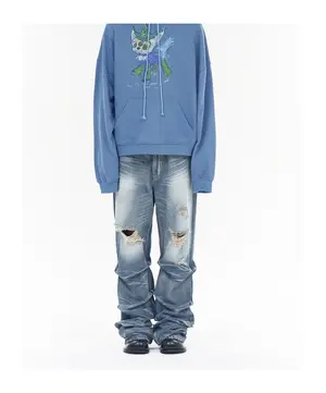 We11Done Distressed Wide-leg Denim Trousers