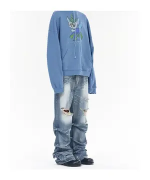 We11Done Distressed Wide-leg Denim Trousers