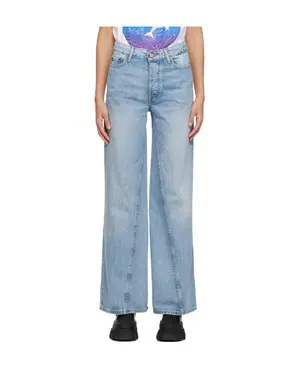 GANNI Logo Patch Straight Leg Jeans