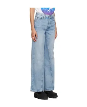 GANNI Logo Patch Straight Leg Jeans