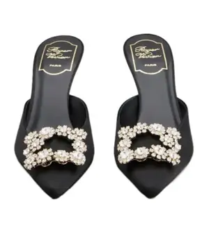 ROGER VIVIER Embellished Slip-on Mules - Black