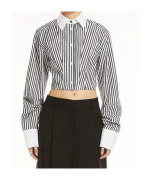 Sportmax Striped Poplin Cropped Shirt - Black