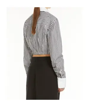 Sportmax Striped Poplin Cropped Shirt - Black