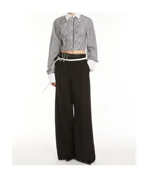 Sportmax Striped Poplin Cropped Shirt - Black