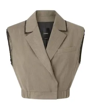 Pinko Cropped Vest With Notched Lapel And Elasticated Hem