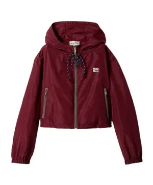 Miu Miu Logo Rubberised Zipped Hooded Jacket - Brown
