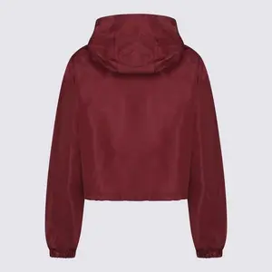 Miu Miu Logo Rubberised Zipped Hooded Jacket - Brown