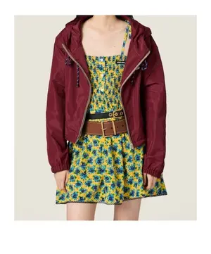 Miu Miu Logo Rubberised Zipped Hooded Jacket - Brown