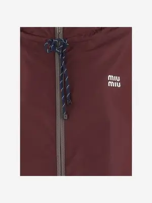 Miu Miu Logo Rubberised Zipped Hooded Jacket - Brown