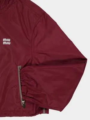 Miu Miu Logo Rubberised Zipped Hooded Jacket - Brown