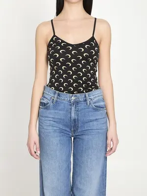 MARINE SERRE Moon Print Sleeveless V-neck Top - Black