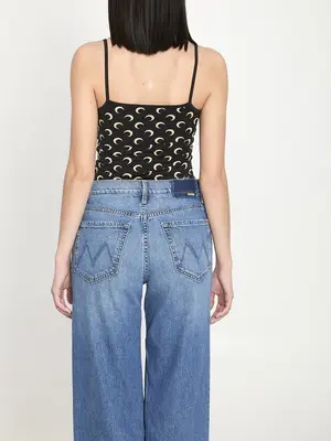 MARINE SERRE Sleeveless Moon Print Cropped Top - Black