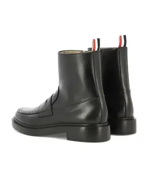 Thom Browne Leather Ankle Boots With Side Zippers And Stripe Details
