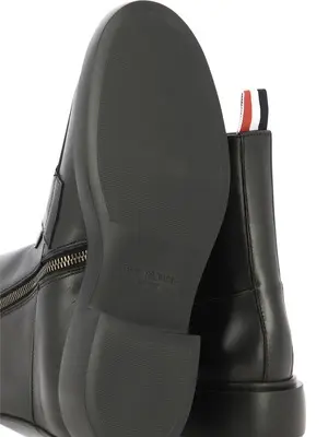 Thom Browne Leather Ankle Boots With Side Zippers And Stripe Details