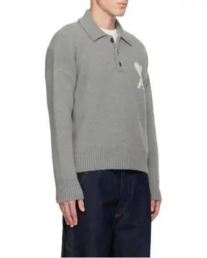 AMI Paris De Coeur Intarsia Polo-shirt - Grey