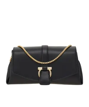 FERRAGAMO Gancini Front Flap Crossbody Bag - Black