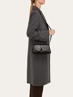 FERRAGAMO Gancini Front Flap Crossbody Bag - Black