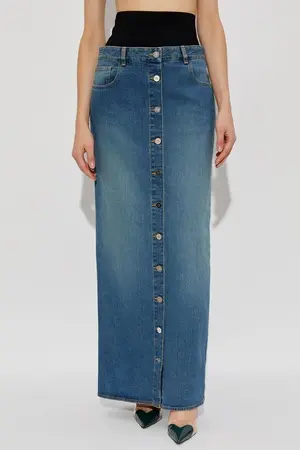 Alaïa High-rise Button-front Maxi Denim Skirt