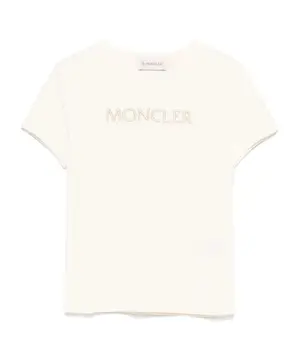 Moncler Logo Embroidered Crewneck T-shirt - Beige