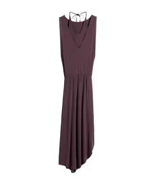 LEMAIRE Ruched Sleeveless V-neck Dress - Brown