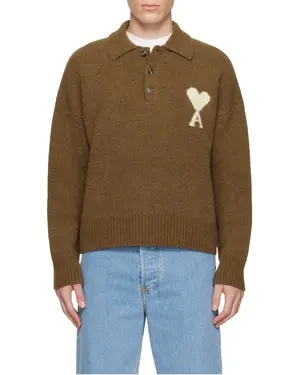 AMI Paris De Coeur Intarsia Knitted Jumper - Brown
